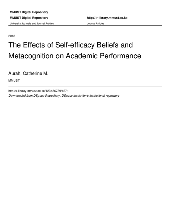 Pdf The Effects Of Self Efficacy Beliefs And Metacognition On
