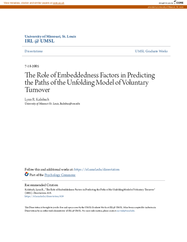 (PDF) The Role of Embeddedness Factors in Predicting the Paths of the ...