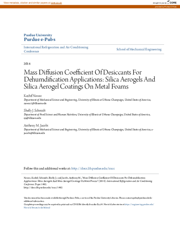 (PDF) Mass Diffusion Coefficient Of Desiccants For Dehumdification ...
