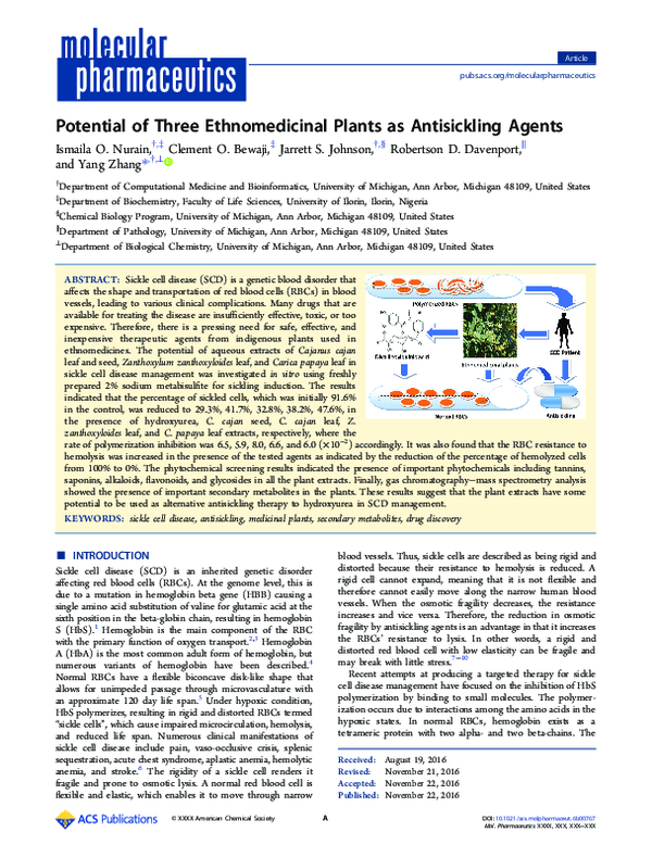 (PDF) Ethnomedicinal Plants as Antisickling Agents