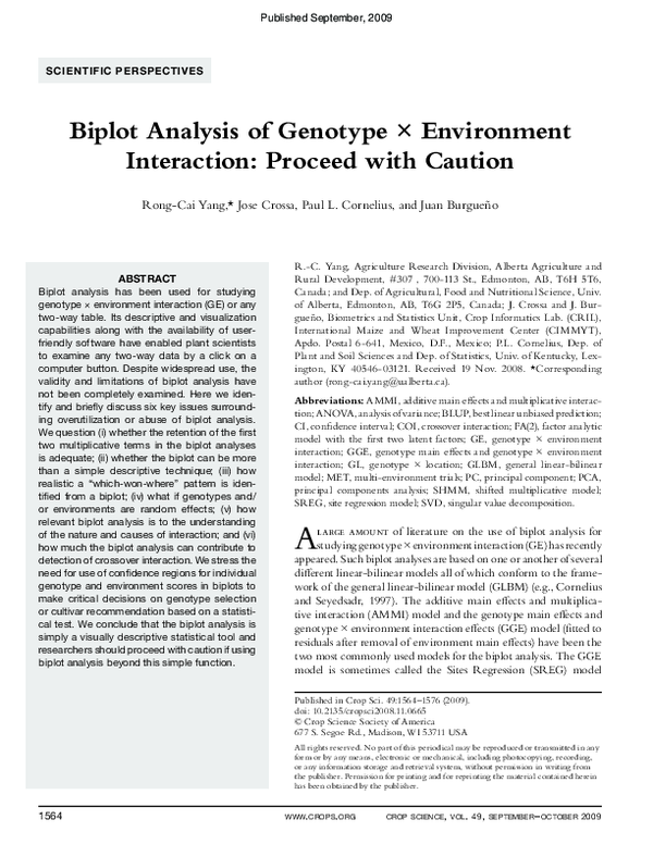 Pdf Biplot Analysis Of Genotype Environment Interaction In Durum Wheat Using The Ammi Model