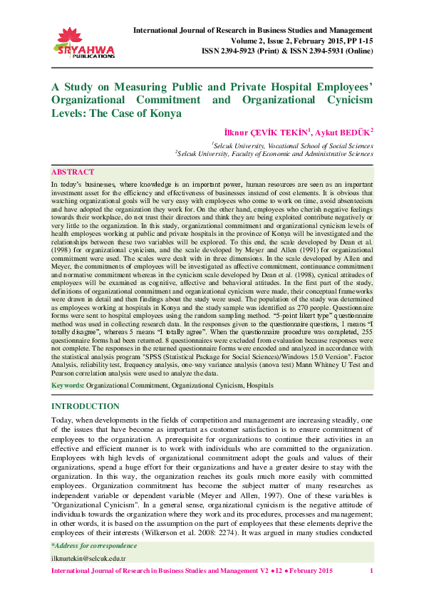 (PDF) A Study on Measuring Public and Private Hospital Employees ...