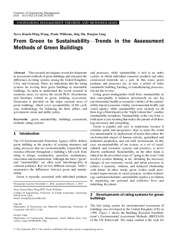 (PDF) From Green to Sustainability—Trends in the Assessment Methods of ...