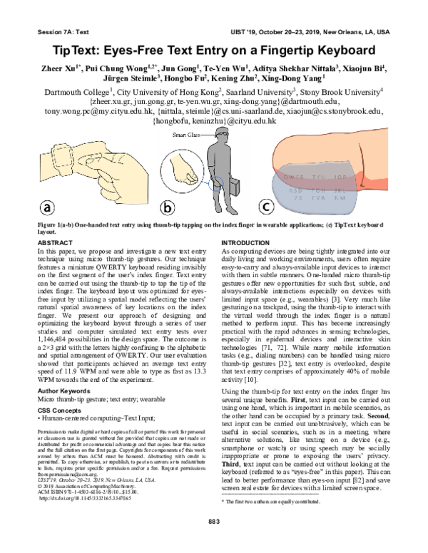 (PDF) TipText: Eyes-Free Text Entry on a Fingertip Keyboard