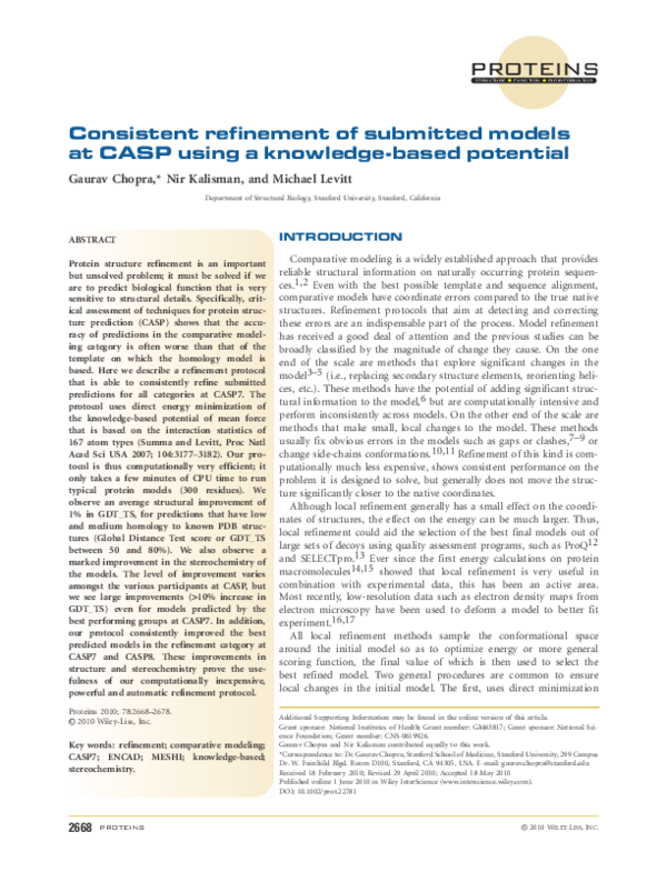 Pdf Consistent Refinement Of Submitted Models At Casp Using A