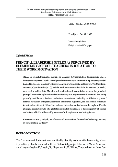 (PDF) Principal Leadership Styles as Perceived By Elementary School Teachers in Relation To ...