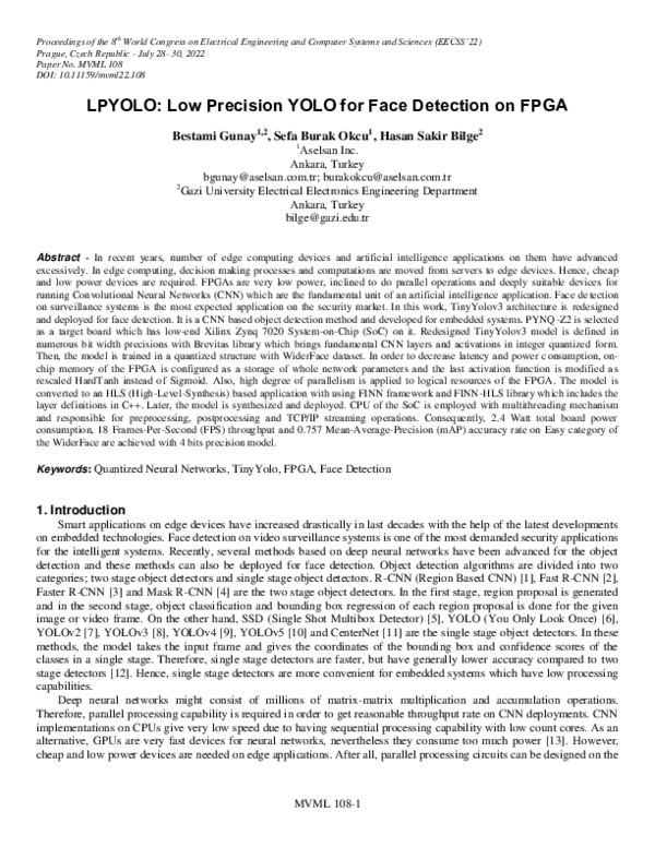 (PDF) LPYOLO: Low Precision YOLO for Face Detection on FPGA