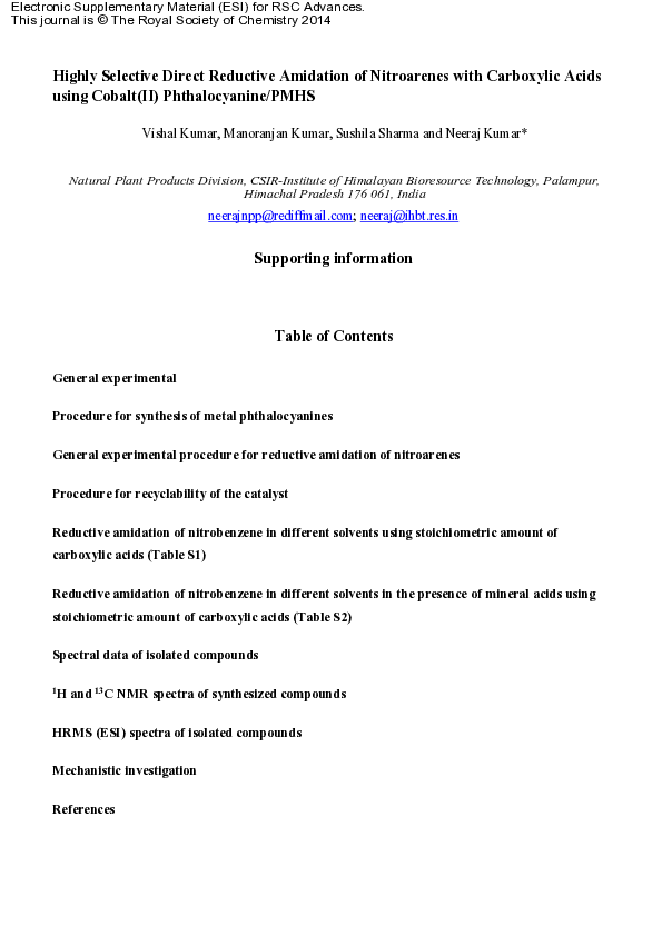 (PDF) Highly selective direct reductive amidation of nitroarenes with ...