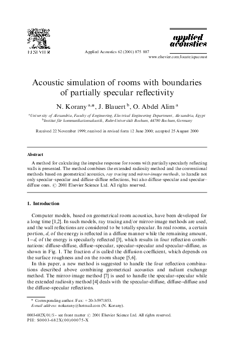 (PDF) Acoustic simulation of rooms with boundaries of partially specular reflectivity