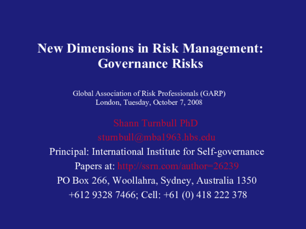 (PPT) New Dimensions in Risk Management