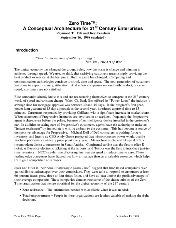 Zero Time : A Conceptual Architecture for 21st Century Enterprises