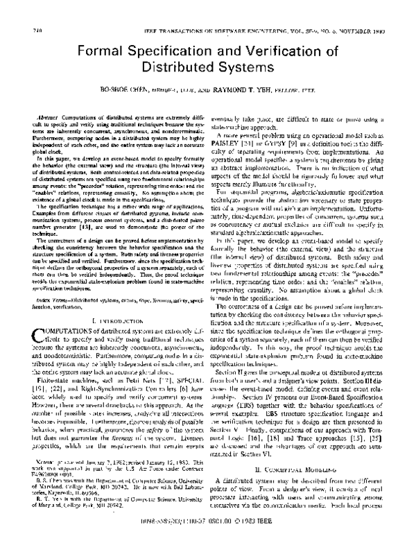 Pdf Formal Specification And Verification Of Distributed Systems