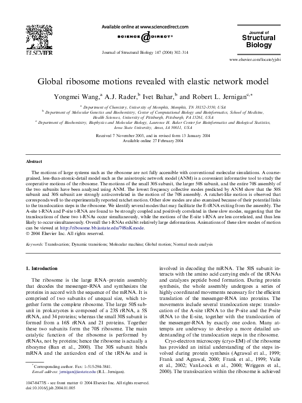 (PDF) Global ribosome motions revealed with elastic network model