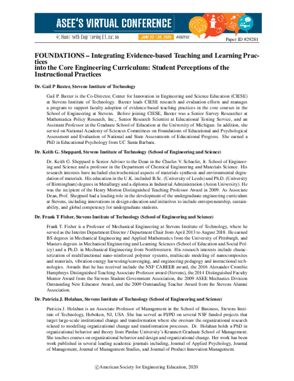 (PDF) Integrating Evidence-based Teaching and Learning Practices into the Core Engineering ...