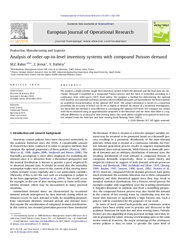 (PDF) Analysis of order-up-to-level inventory systems with compound ...