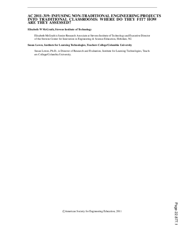 Infusing Non-Traditional Engineering Projects into Traditional ...