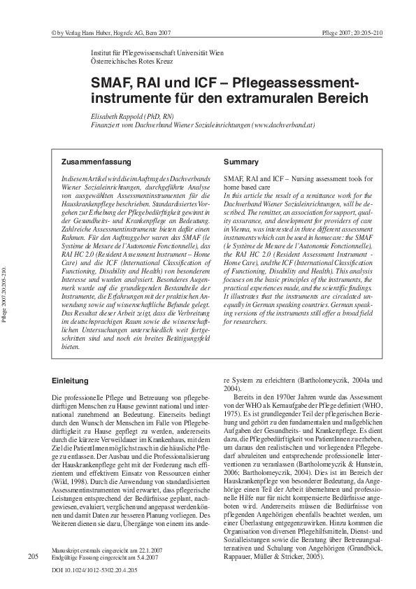 (PDF) SMAF, RAI und ICF – Pflegeassessmentinstrumente für den extramuralen Bereich