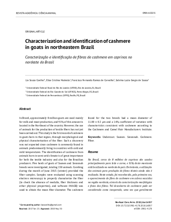 (PDF) Characterization and identification of cashmere in goats in ...