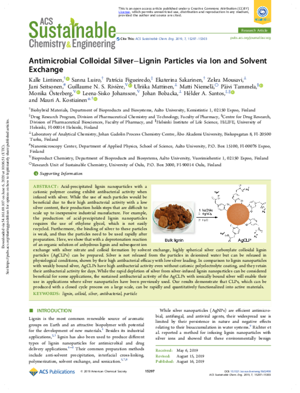 (PDF) Antimicrobial Colloidal Silver–Lignin Particles via Ion and ...