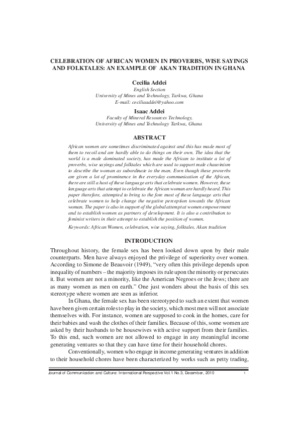 (PDF) Celebration of African women in proverbs, wise sayings and ...