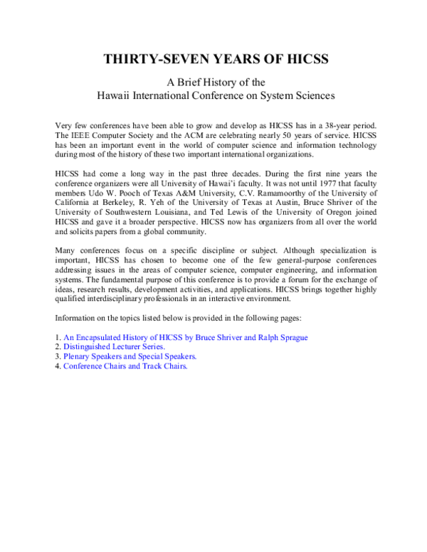 (PDF) Thirty-Seven Years of HICSS: A Brief History of the Hawaii ...