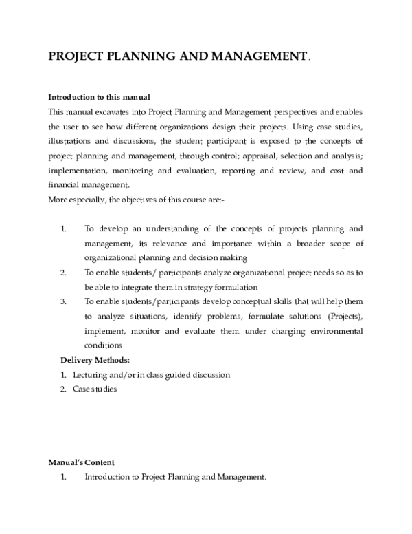 (DOC) PROJECT PLANNING AND MANAGEMENT