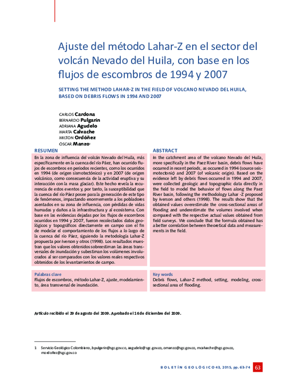 (PDF) Ajuste del método Lahar-Z en el sector del volcán Nevado del ...