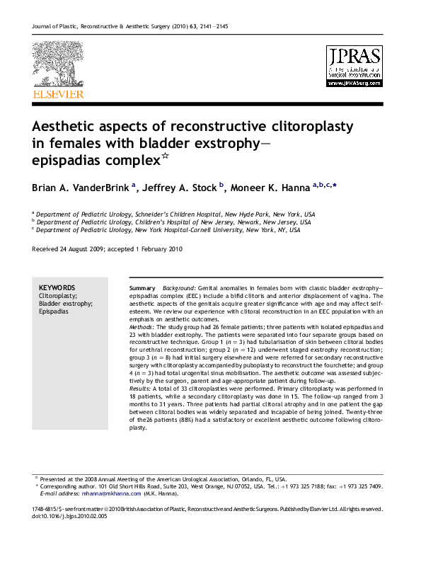 (PDF) Aesthetic aspects of reconstructive clitoroplasty in females with ...
