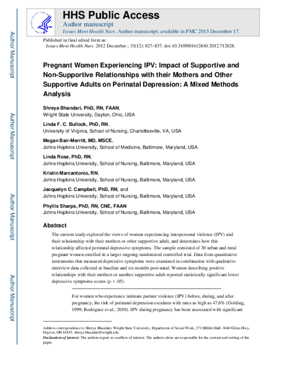 (PDF) Pregnant Women Experiencing IPV: Impact of Supportive and Non ...