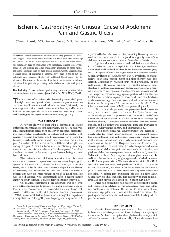 (PDF) Ischemic Gastropathy: An Unusual Cause of Abdominal Pain and ...