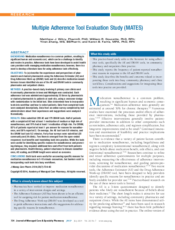 (PDF) Evaluating Pharmacists' Use of Adherence Tools in Clinics