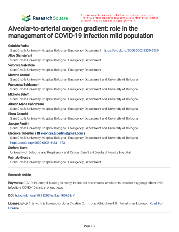 (PDF) Alveolar-to-arterial oxygen gradient: role in the management of ...