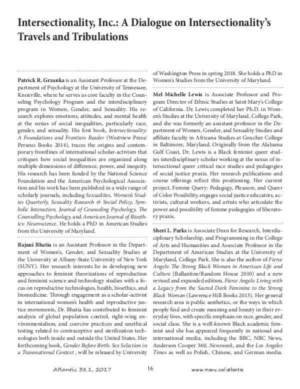 (PDF) Intersectionality, Inc.: A Dialogue on Intersectionality’s ...