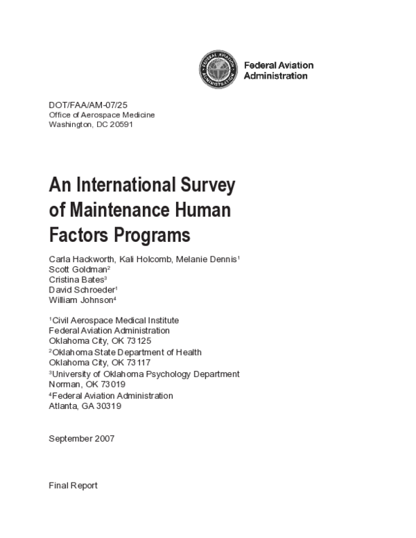 (PDF) An international survey of maintenance human factors programs