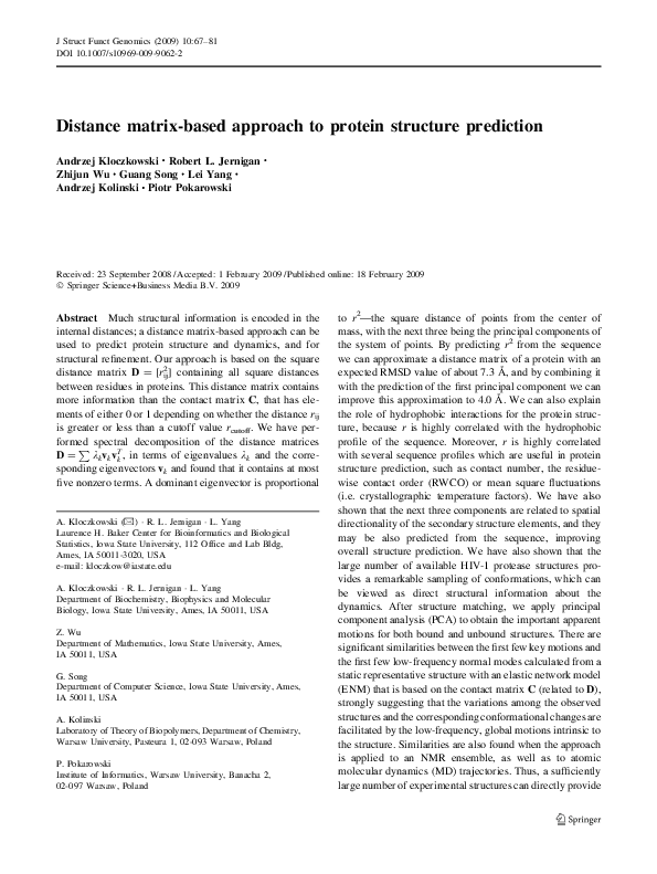 (PDF) Distance matrix-based approach to protein structure prediction