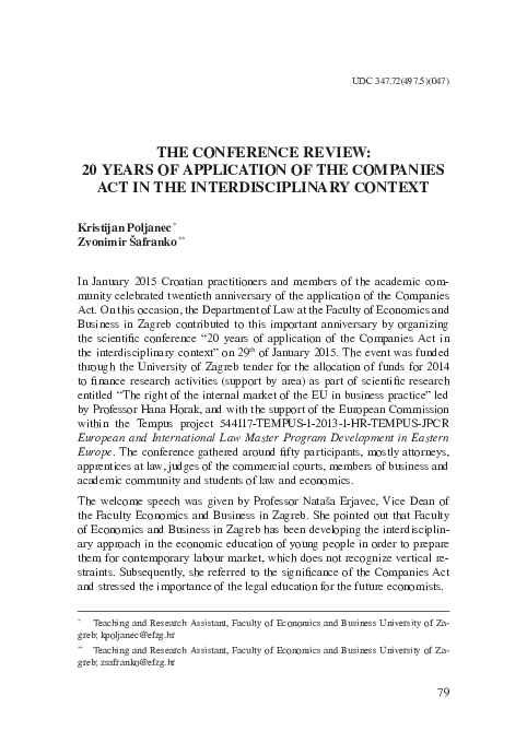 (PDF) The Conference Review: 20 Years of Application of the Companies ...