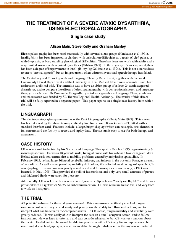 (PDF) The treatment of a severe ataxic dysarthria, using ...