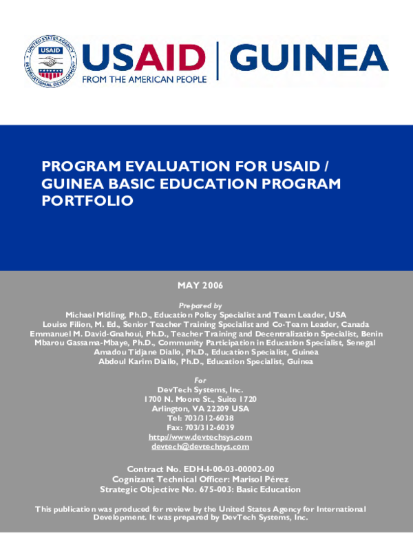 (PDF) Program Evaluation for USAID/Guinea Basic Education Program Portfolio