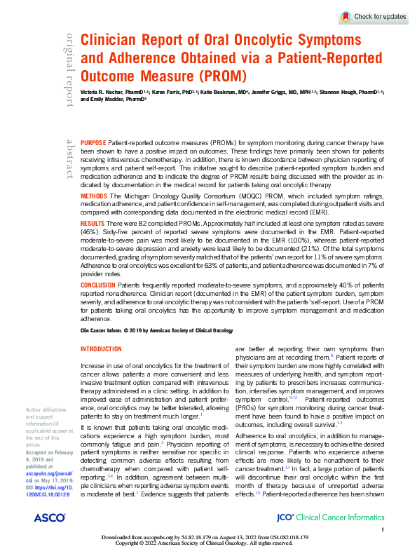 (PDF) Clinician Report of Oral Oncolytic Symptoms and Adherence ...