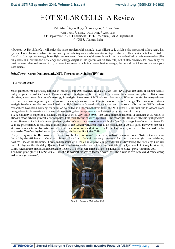(PDF) HOT SOLAR CELLS: A Review