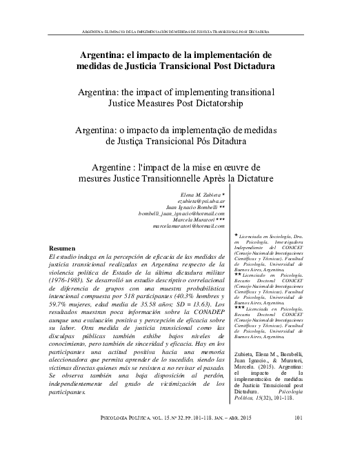 (PDF) Argentina: el impacto de la implementación de medidas de Justicia Transicional Post Dictadura