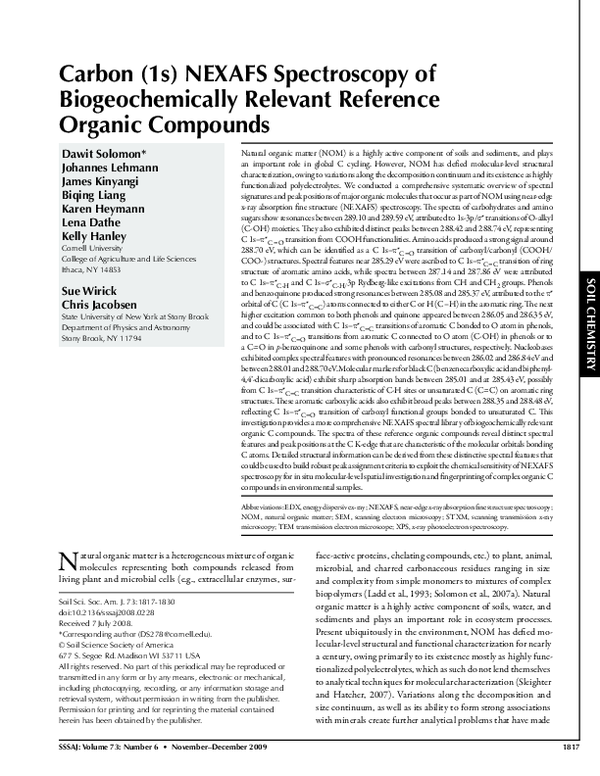 (PDF) Carbon (1s) NEXAFS Spectroscopy of Biogeochemically Relevant Reference Organic Compounds