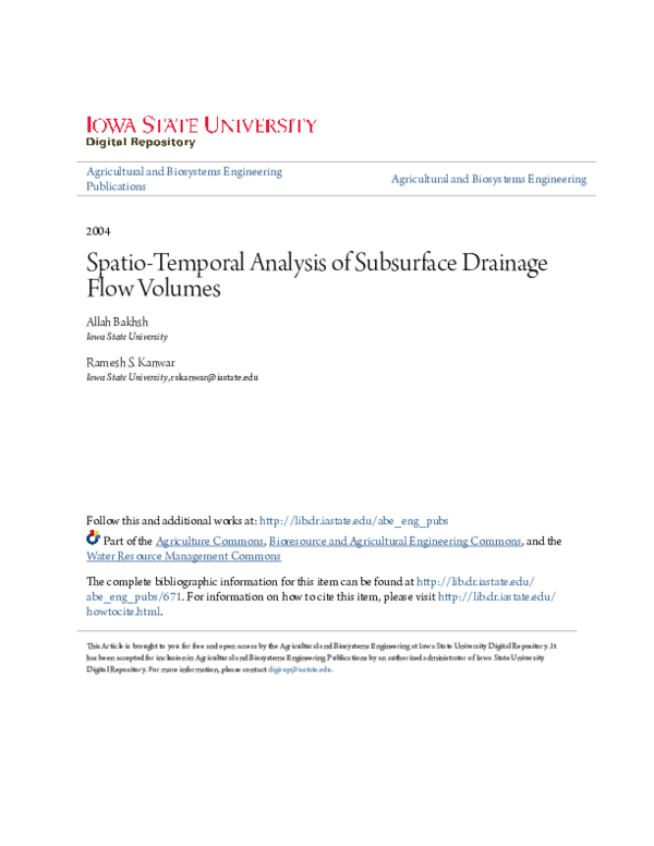 (PDF) Spatio-Temporal Analysis of Subsurface Drainage Flow Volumes