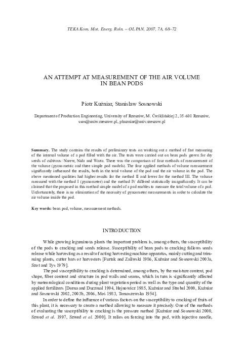 (PDF) An Attempt at Measurement of the Air Volume in Bean Pods