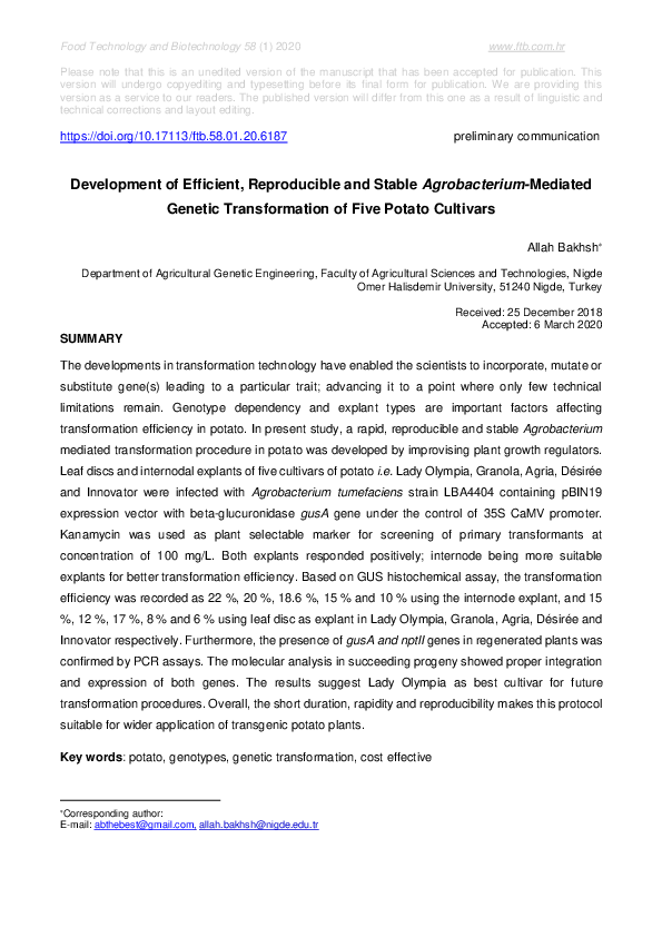 (PDF) Development of Efficient, Reproducible and Stable Agrobacterium ...