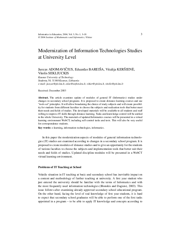 (PDF) Modernization of Information Technologies Studies at University Level