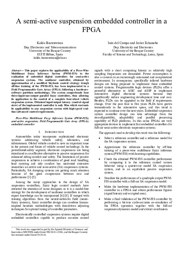 Pdf A Semi Active Suspension Embedded Controller In A Fpga