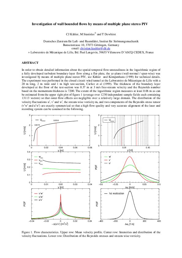 (PDF) Investigation of wall bounded flows by means of multiple plane stereo PIV