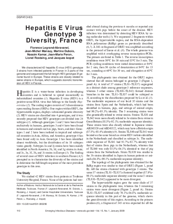 (PDF) Hepatitis E Virus Genotype 3 Diversity, France