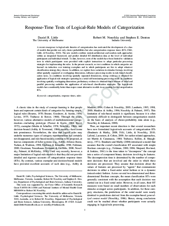 (PDF) Response-time tests of logical-rule models of categorization